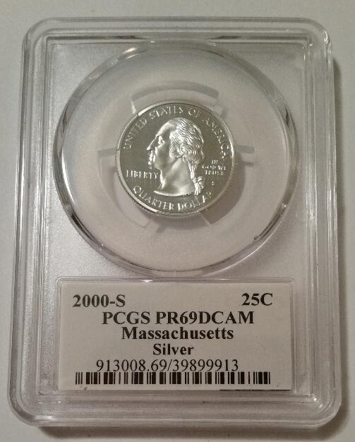 2000 S Silver Massachusetts State Quarter Proof PR69 DCAM PCGS Flag ...