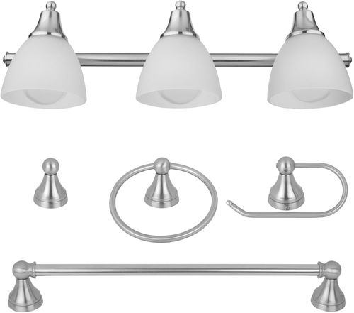 50700 3-Light Vanity All-In-One Bathroom Set, 5 Piece Brushed Steel ...