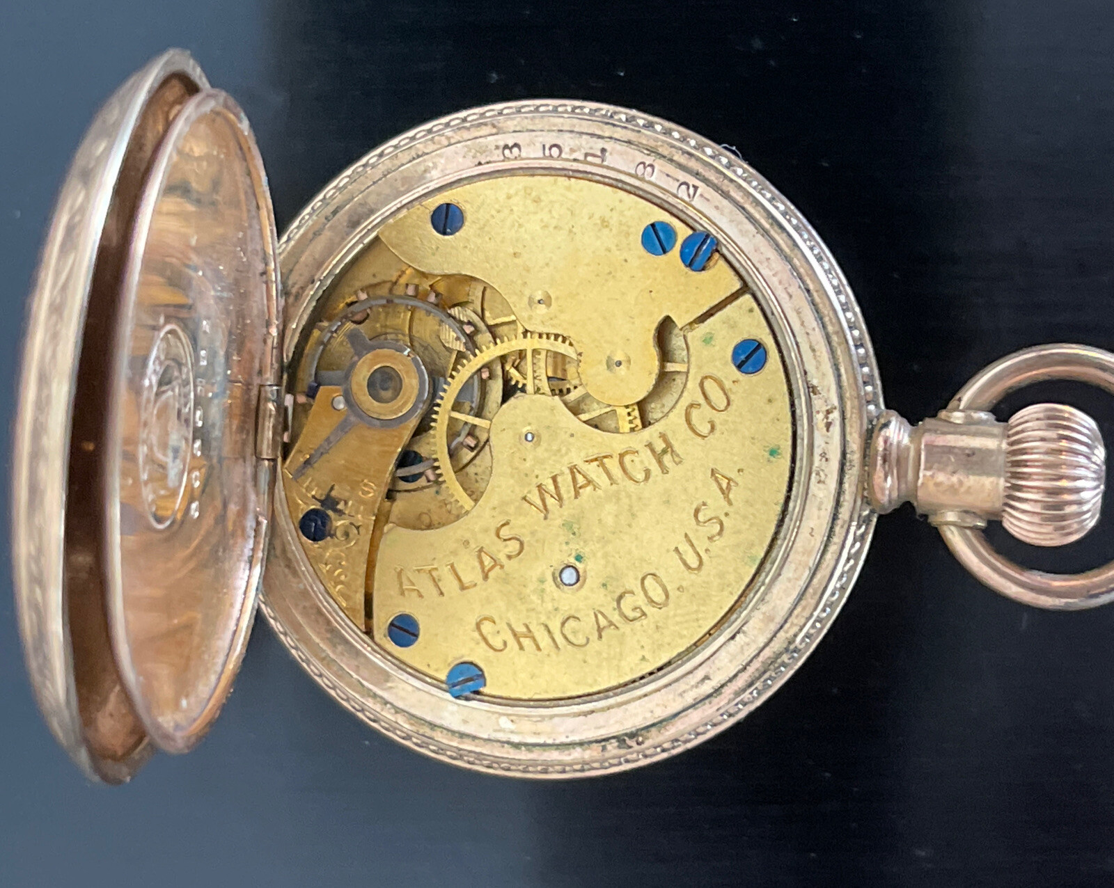 ANTIQUE ATLAS WATCH CO. FANCY GOLD FILLED HUNTER CASE POCKET WATCH ...