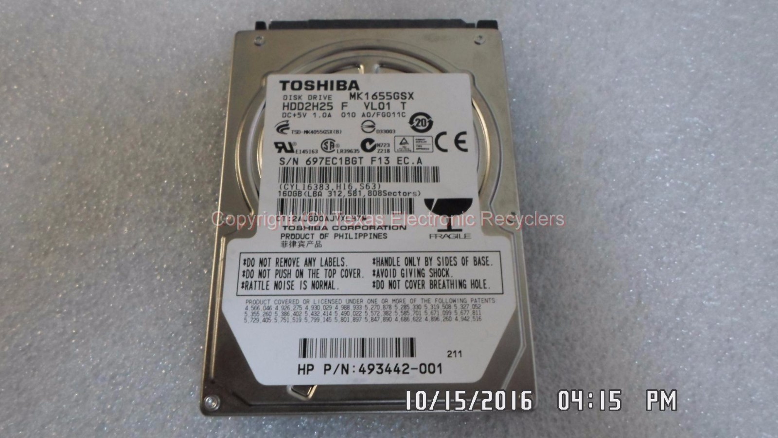 TOSHIBA MK1655GSX HP 493442-001 160GB 2.5" HDD | eBay