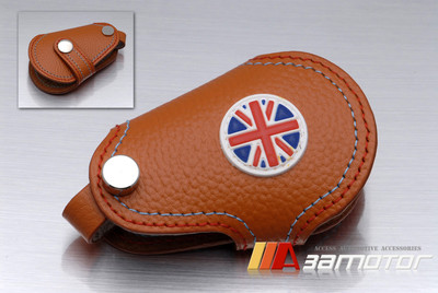 Union Jack Remote Tan Real Leather Key Cover fits BMW MINI Cooper S R55 ...