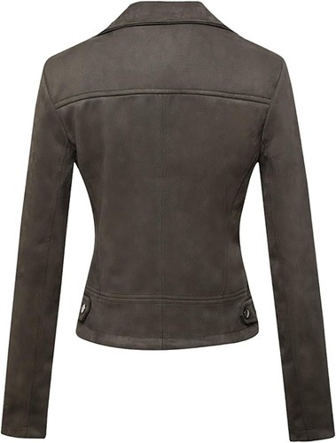 Women's Slim Fit Notched Collar Faux Suede Crossover Zipper Biker ...
