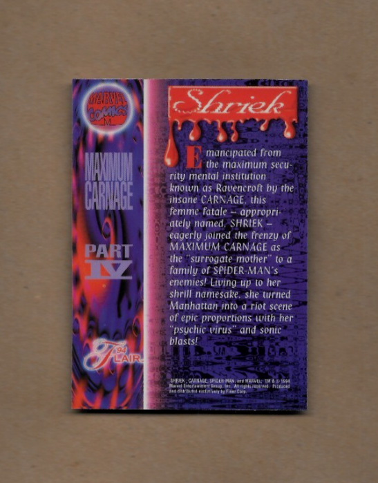 1994 Marvel Flair Shriek Maximum Carnage Part 4 Card #138 Spider-Man NM ...