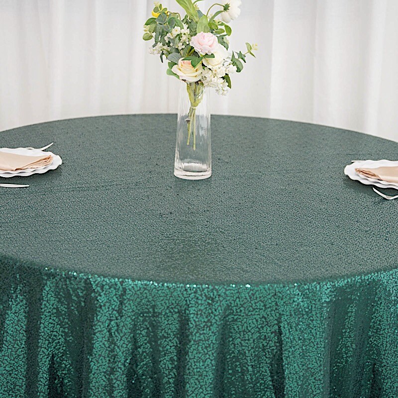 Hunter Green Sequined 120" ROUND TABLECLOTH Designer Wedding Catering ...