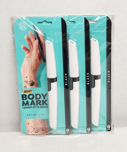 Bic Body Mark Temporary Tattoo Markers ~ Brush Tip BLACK ~ 3 Count ...