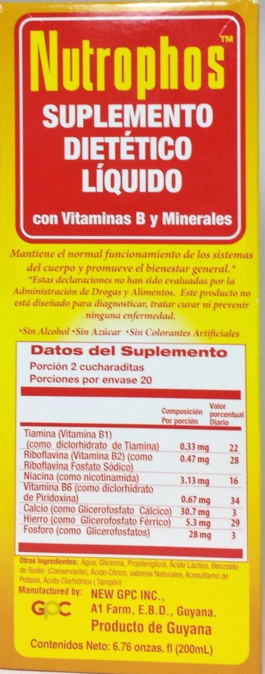 Nutrophos Liquid Dietary Supplement B Vitamin Minerals Alcohol Sugar ...