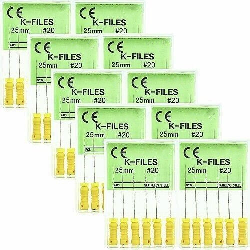 10 Packs Dental Endo K-Files 25mm #20 Root Canal K-file Instrument Hand ...