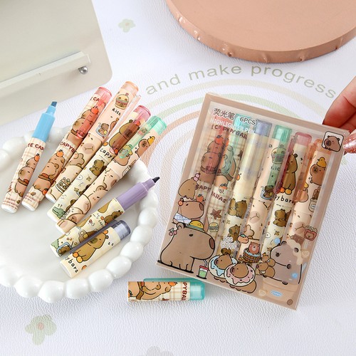 6Pcs Cartoon Fashion Capybara Highlighters Cute Mini Painting Marker ...