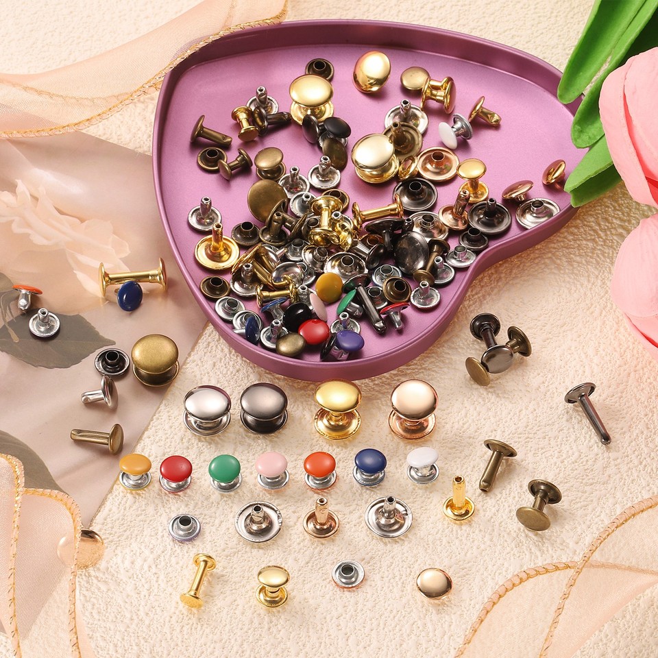 120 Sets Leather Rivets, 8mm Double Cap Rivets 6mm Height Tubular Studs ...