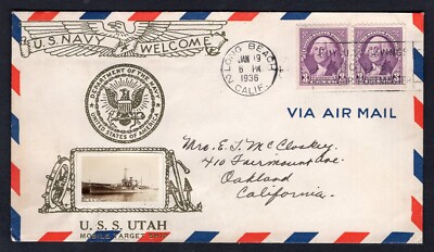 USA 1936 Naval Cover. USS UTAH Mobile Target Ship Photo Insert Cachet ...