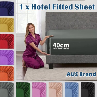 Hotel 2200TC Extra Deep Ultra Soft Fitted Sheet Single Double Queen ...