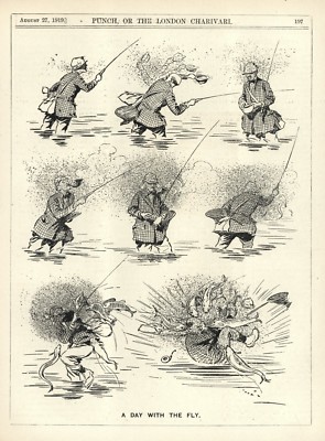 VINTAGE PUNCH HUMOR CARTOON - "A DAY WITH THE FLY" - FISHING HUMOR ...