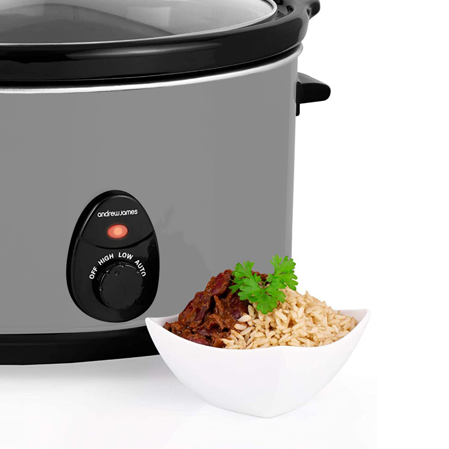 8L Slow Cooker Matt Grey Tempered Glass Lid Removable Ceramic Bowl ...