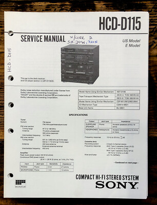 Sony HCD-D115 Stereo Service Manual *Original* | eBay