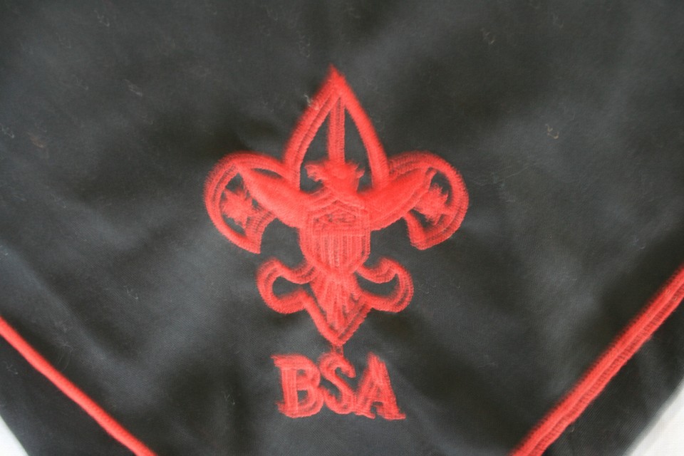 BSA BOY SCOUT OF AMERICA Neckerchief Black Red BSA Emblem Embroidered ...