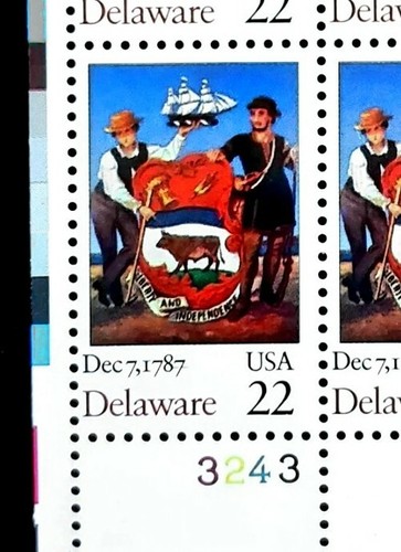 1987 Plate Block 2336! US Stamps Mint MNH! Delaware Statehood 200th ...