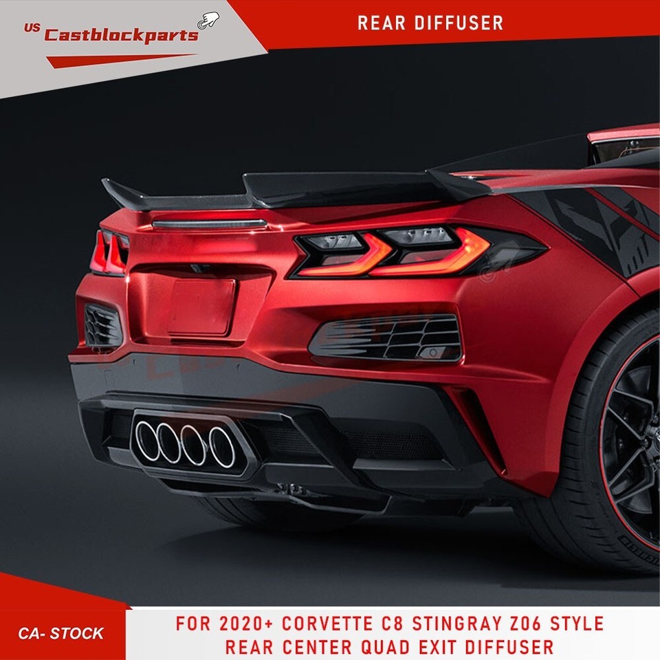 For 2020+ Corvette C8 Stingray Z06 Style Rear Center Quad Diffuser With ...