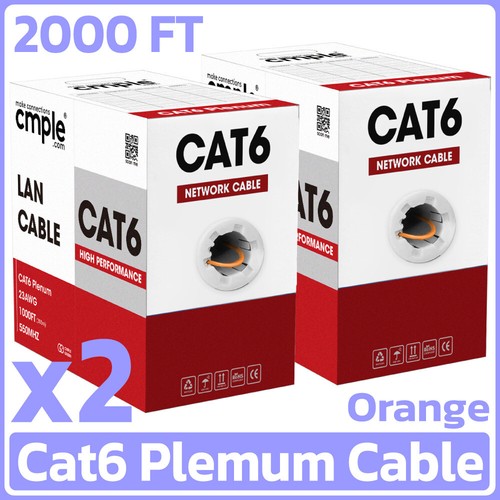 2 Pack Plenum Cat6 Cable CMP Ethernet Bulk 1000FT Cord 23AWG Network ...