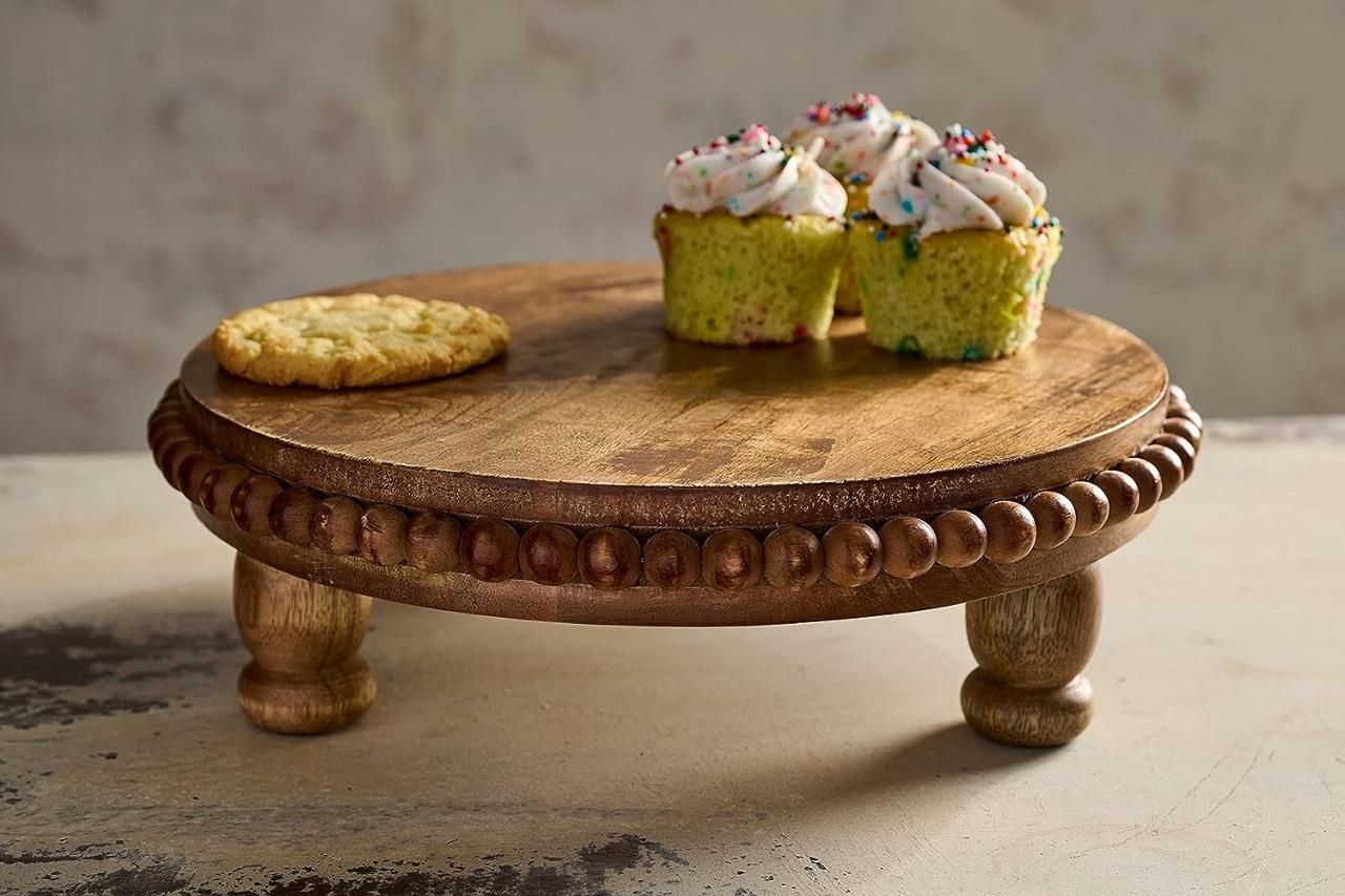 Mud Pie Home Beaded Pedestal Serving Riser Tray Plate 11" x 3.25" | eBay