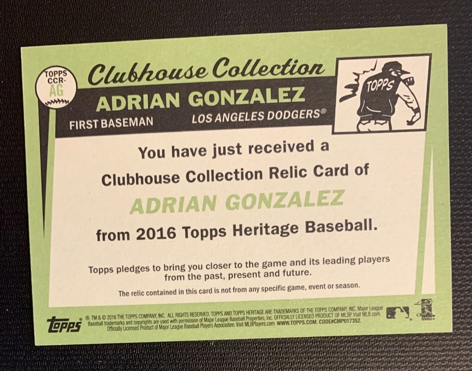 2016 Topps Heritage Baseball - Relic Card - Adrian Gonzalez Los Angeles ...