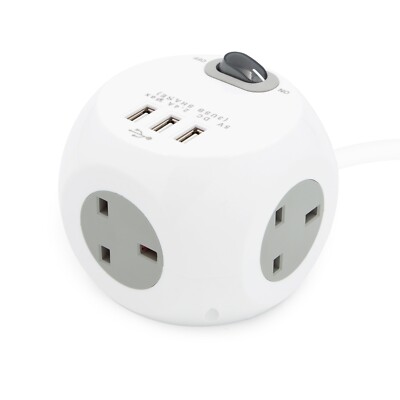 Benross 3-Way Cube Extension Lead / 3 Plugs & 3 USB Ports / UK Plug ...