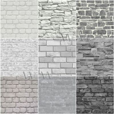 GREY SILVER BRICK WALLPAPER - RUSTIC MOROCCAN METALLIC STONE GLITTER ...