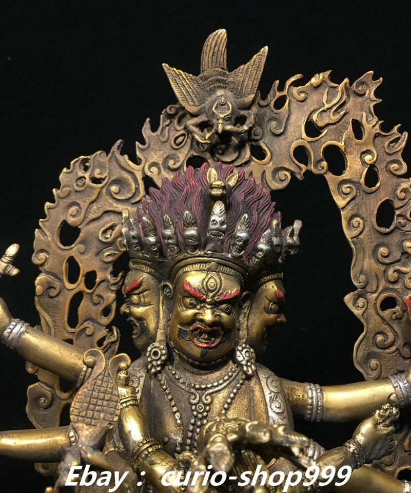 12"Tibet Bronze Gilt Silver Painting Guhyasamaja Yab-Yum Hayagriva ...