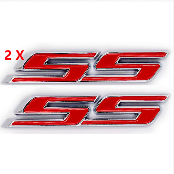 (SET OF TWO) RED SS Chrome Super Sport Emblem Badge 3M Universal Stick ...