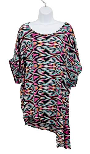 Unique Spectrum 3X Top Boho Asymmetric Pink Black Lace Trim Sheer ...