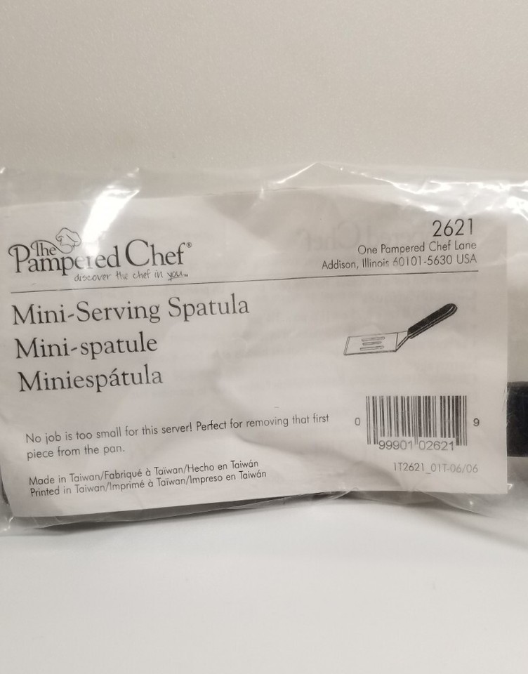 Pampered Chef Mini Serving Spatula 2621 Stainless Steel Black Handle 1½ ...