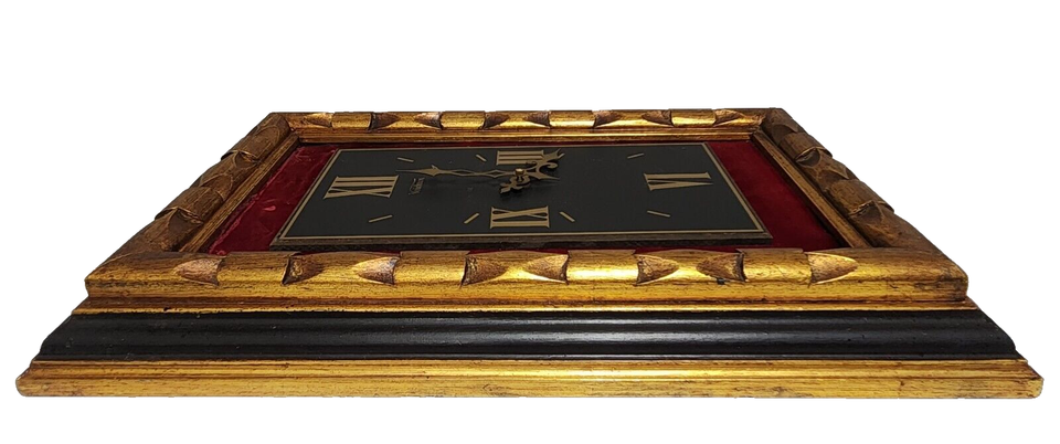Vintage 1960's Verichron Wall Clock Velvet Black & Gold Gilt Wood Frame ...