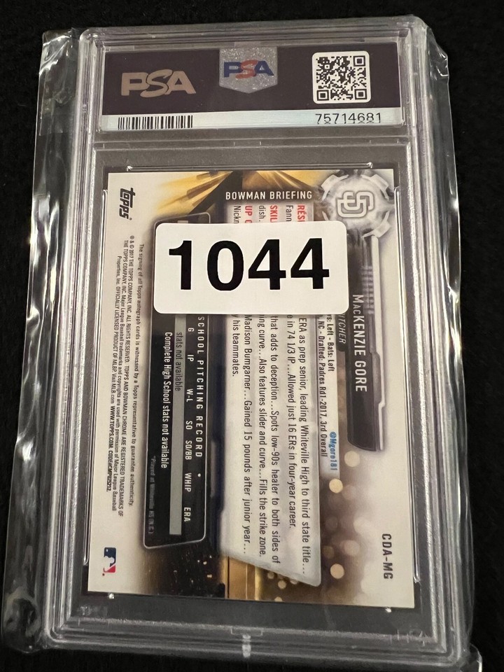 Mackenzie Gore Auto 1st 2017 Bowman Chrome Draft Rc CDA-MG PSA 9 (1044 ...