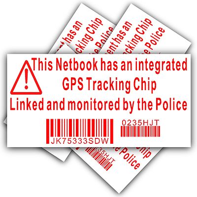 4 x Netbook Computer Security Stickers GPS Police Tracking Sign Dell HP ...