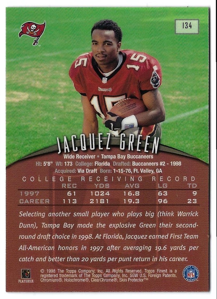1998 Finest Unpeeled #134 Jacquez Green Rookie Tampa Bay Buccaneers | eBay