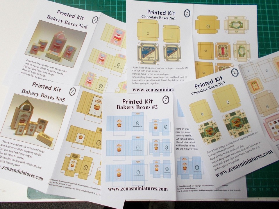 dolls house job lot #15 printed kits 1/12th bakery,chocolate,sweet shop ...