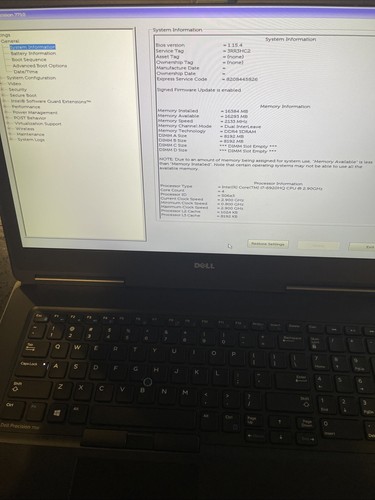 Dell Precision 7710 Core(TM) i7-6920HQ CPU @ 2.90GHz 16GB RAM 256gb SSD ...