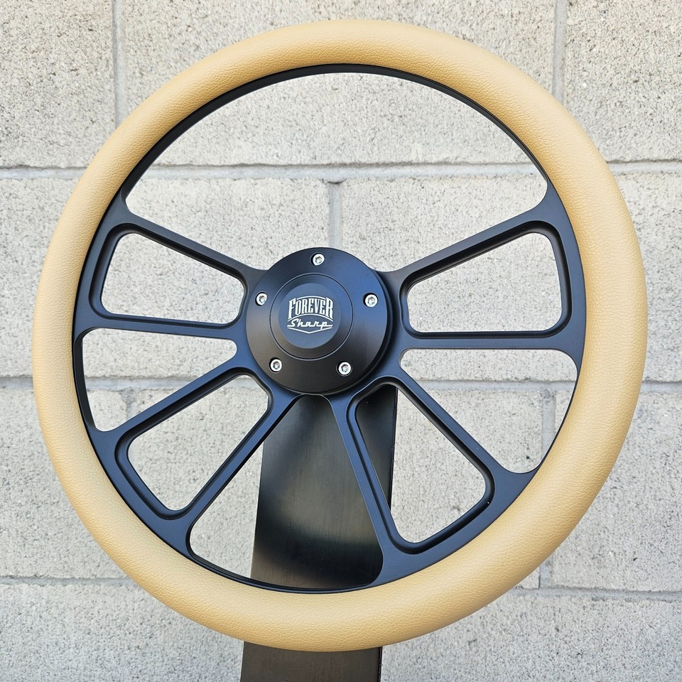 14" Black 4 Spoke Steering Wheel W/ Buckskin Half Wrap/ FS Horn | eBay