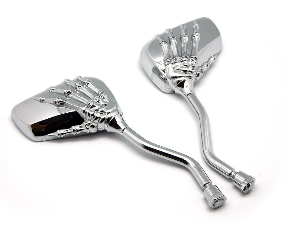 8MM 10MM CUSTOM MOTORCYCLE MIRRORS REAR VIEW SKULL SKELETON FOR CHOPPER ...