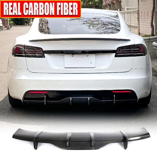 Fits Tesla Model S Plaid REAL CARBON Rear Bumper Diffuser Lip Spoiler ...