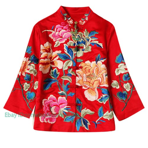 Womens Embroidered Tang Short Jackets Silk Chinese Style Retro Single ...