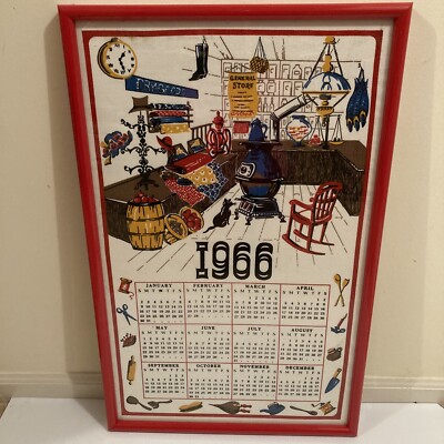 1966 Calendar **RARE** Framed vintage cloth wall calendar year 1966 ...