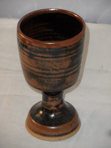 Winchcombe Studio Pottery Stoneware Tenmoku Pattern Goblet 14cms High 7 ...