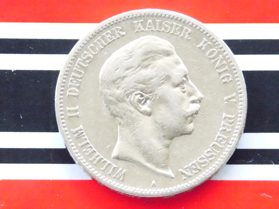 GERMAN 5 Mark 1891 A PRUSSIA EMPIRE KAISER WILHELM II. 90% Silver Coin ...