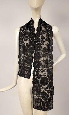 VICTORIAN 19TH C BLACK FLORAL SPANISH LACE STOLE FOR DRESS | eBay