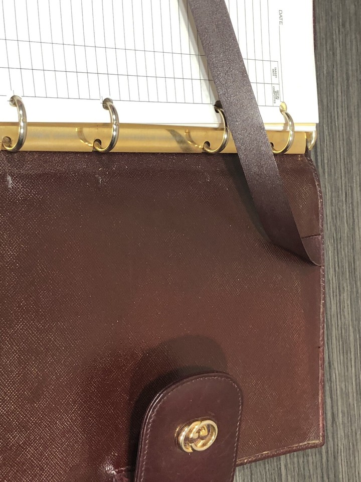GUCCI Vintage Gold GG Logo Agenda Day Planner Binder Cover Leather ...