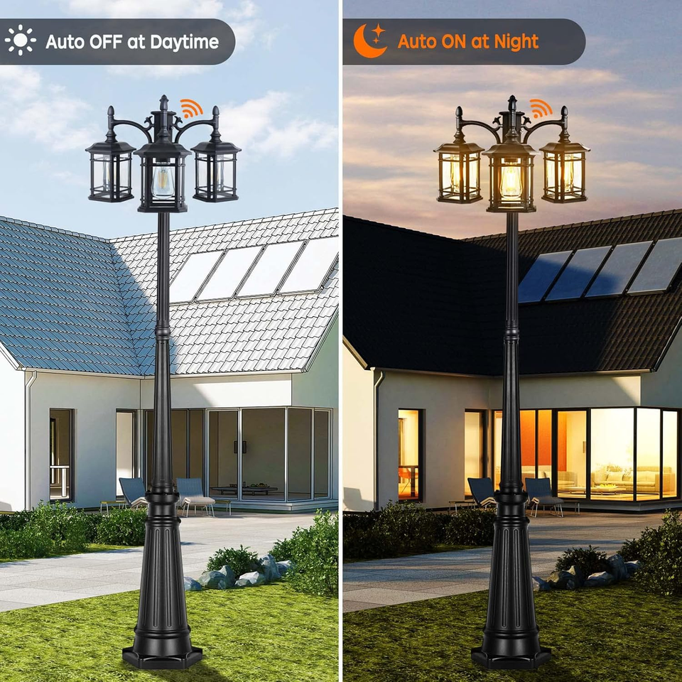 Dusk to Dawn Outdoor Lamp Post Lights, Black Light Pole with Clear ...