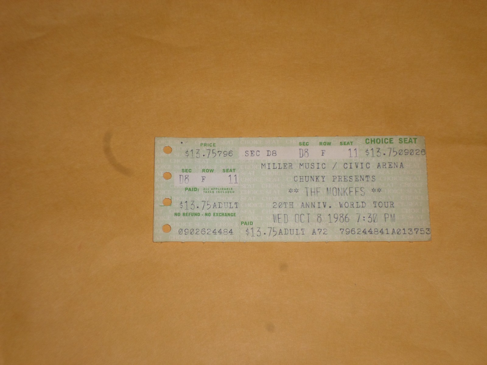 The Monkees-Davy Jones Concert Ticket 1986-Pittsburgh Civic Arena-PA | eBay