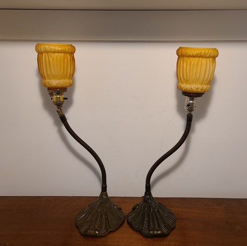 2 Peerless Gooseneck Lamps w/ Orange Cased Glass Puffy Shades | eBay