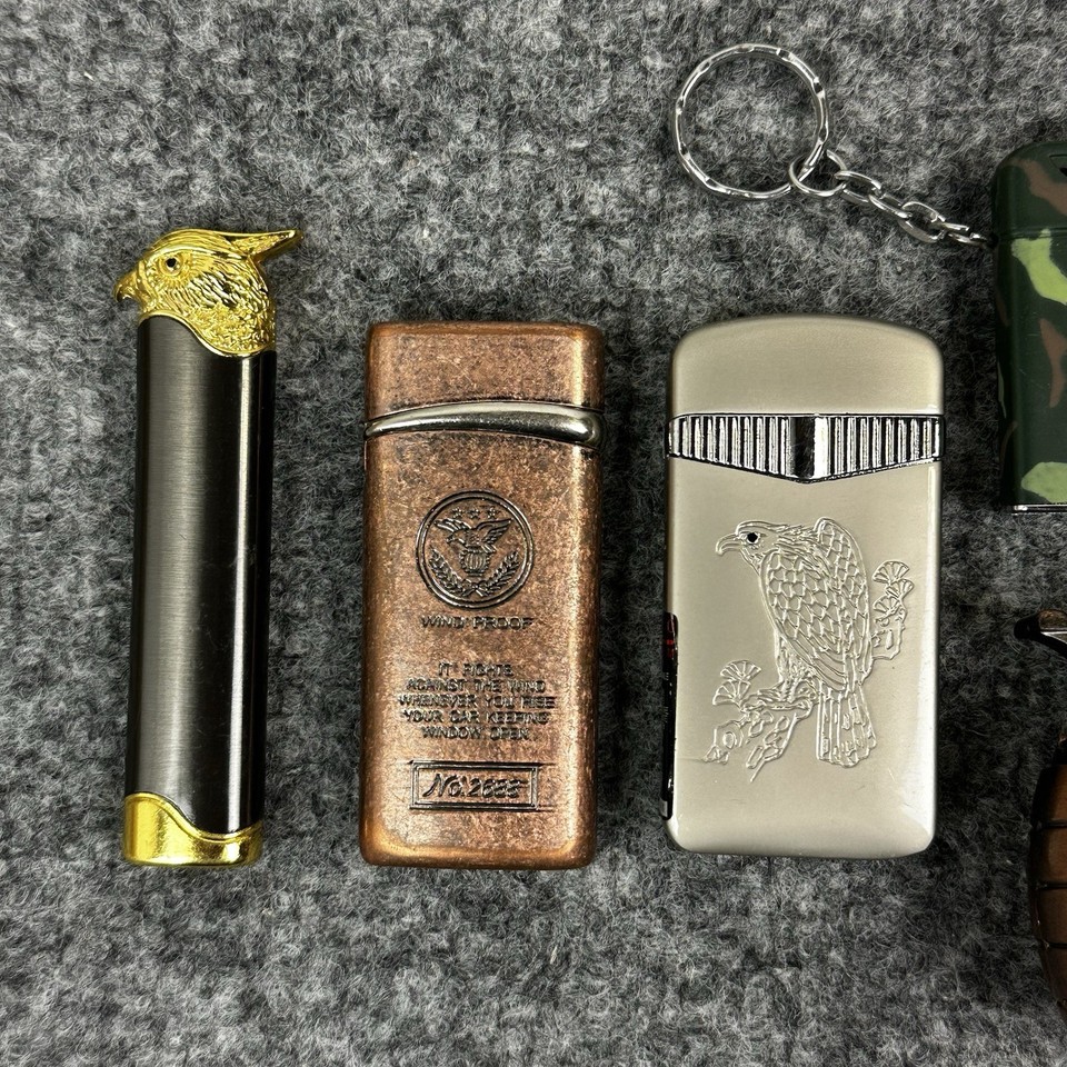 Vintage Novelty Lighters Lot of 5 Butane Refillable Eagle Military ...
