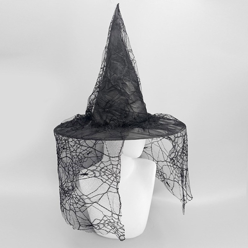 Veil Tulle Witch Hat for Halloween Cobweb Sheer Masquerade Cosplay ...